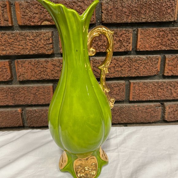Art | Vintage Mcm Green Pottery Pitcher 14 Tall | Poshmark